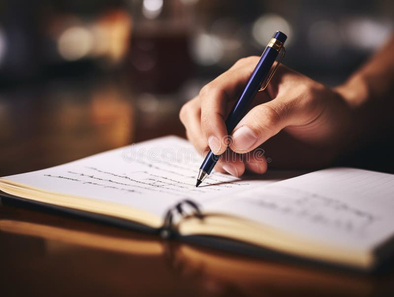 Close-Up of Handwriting in Notebook with Pen. Generative AI Stock ...