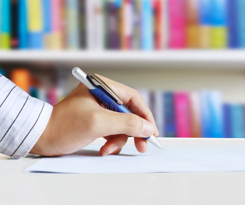 Close Up Handwriting on Paper in Office Stock Photo - Image of button ...