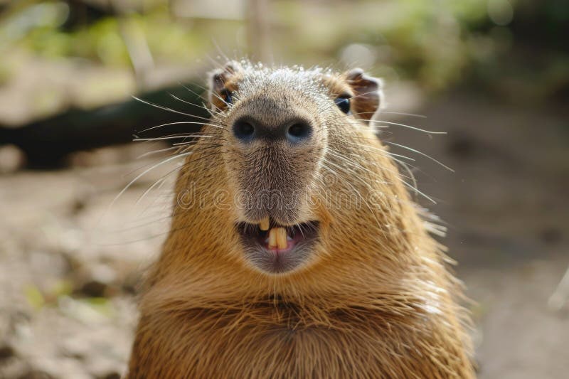 Close-Up of Happy Capybara in Nature with Green Background Stock Photo ...