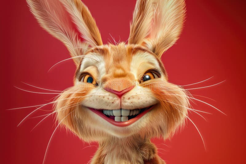 Close-Up of Happy Cartoon Rabbit Smiling with Big Teeth Stock ...