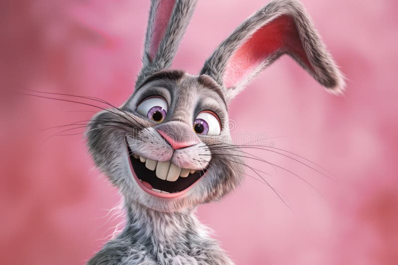 Close-Up of Happy Cartoon Rabbit Smiling with Big Teeth Stock ...