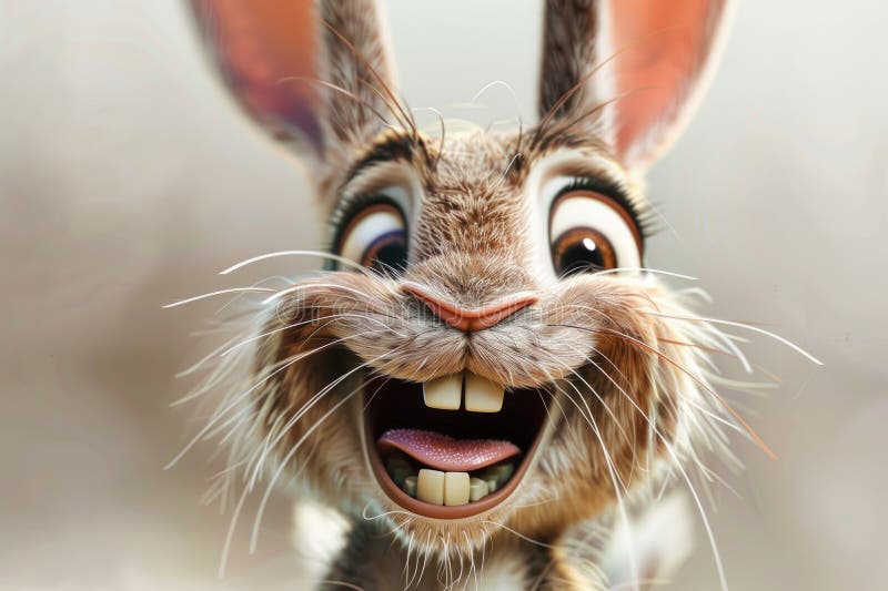 Close-Up of Happy Cartoon Rabbit Smiling with Big Teeth Stock ...