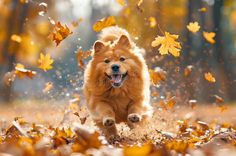 Close-up of a Happy Chow Chow Running in a Park Stock Illustration ...