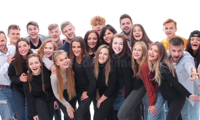 Close Up. Happy Group of Young People Stock Image - Image of blueprint ...