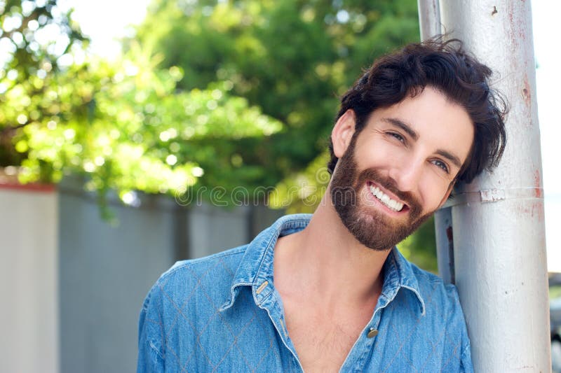 Close Up Happy Man with Beard Smiling Outdoors Stock Photo - Image of ...