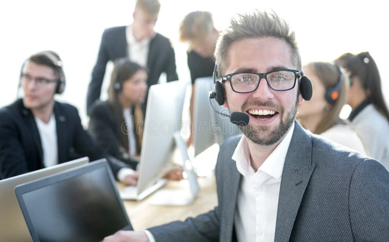 Close Up. Happy Man in Headset Looking at Camera. Stock Image - Image ...