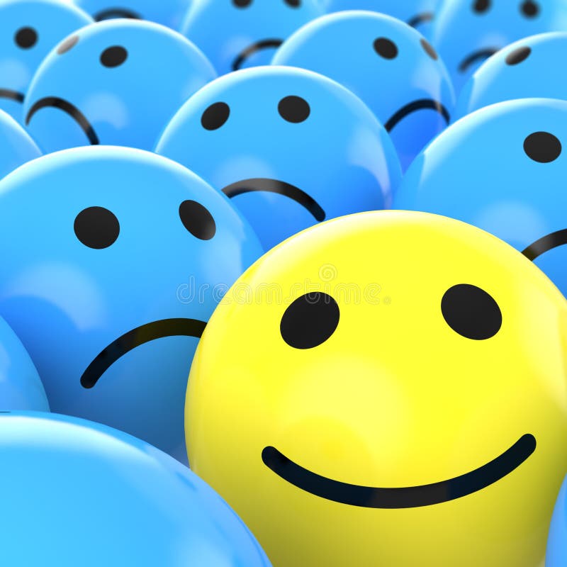 Sad Smiley in a Crowd of Happy Smileys Stock Illustration ...