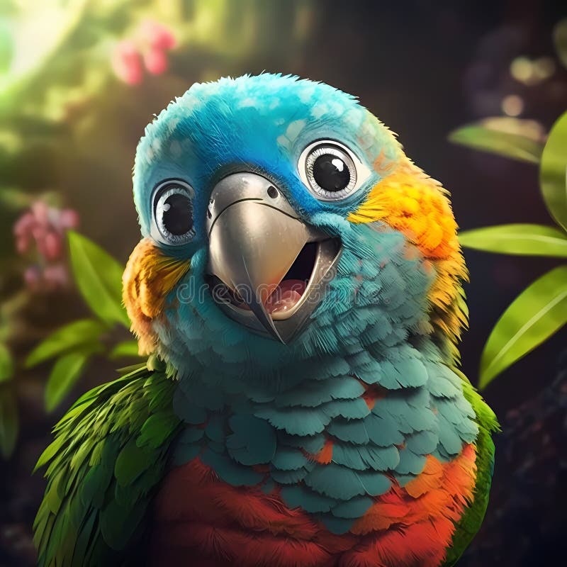 Happy Smiling Parrot at Forest. Generative AI Stock Illustration ...
