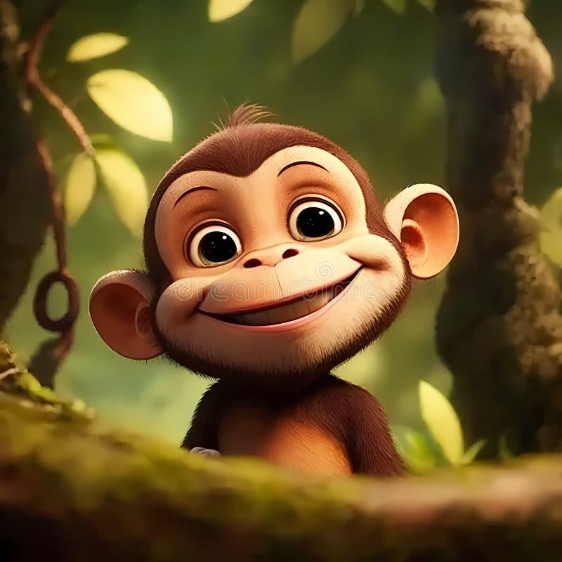Happy Smiling Monkey at Forest. Generative AI Stock Illustration ...