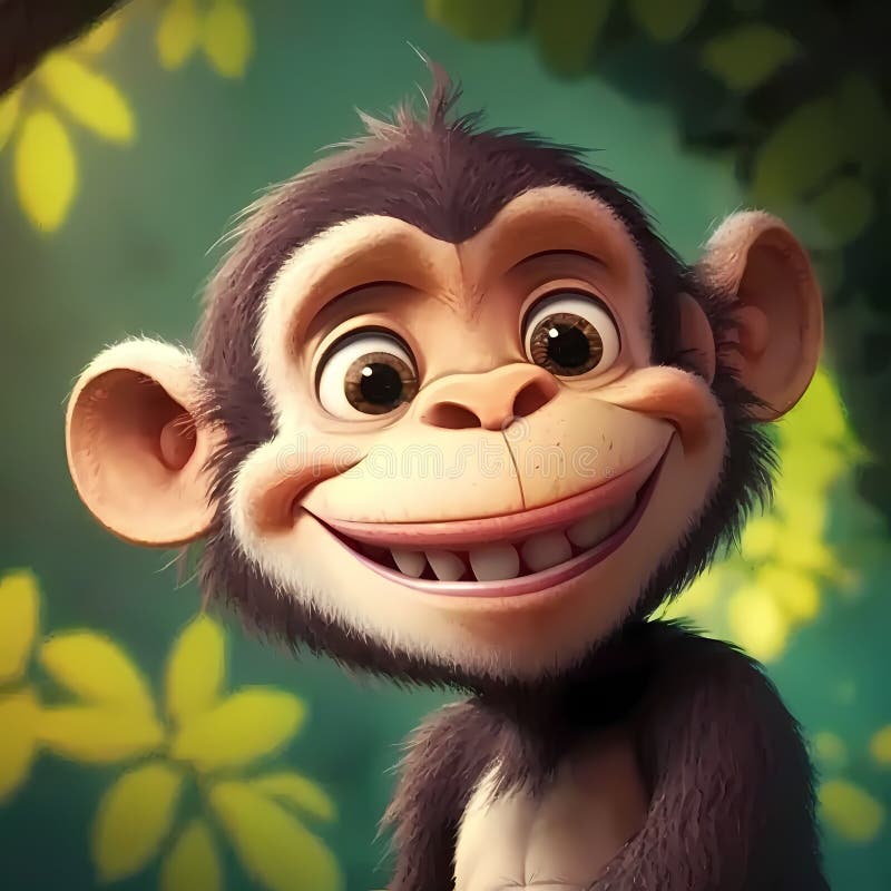 Happy Smiling Monkey at Forest. Generative AI Stock Illustration ...