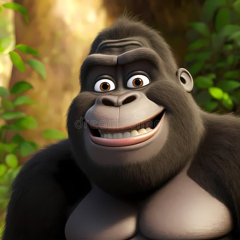 Happy Smiling Gorilla at Forest. Generative AI Stock Illustration ...