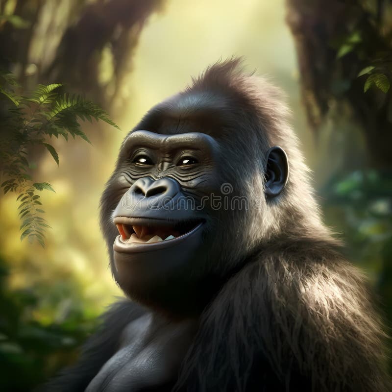 Happy Smiling Gorilla at Forest. Generative AI Stock Illustration ...