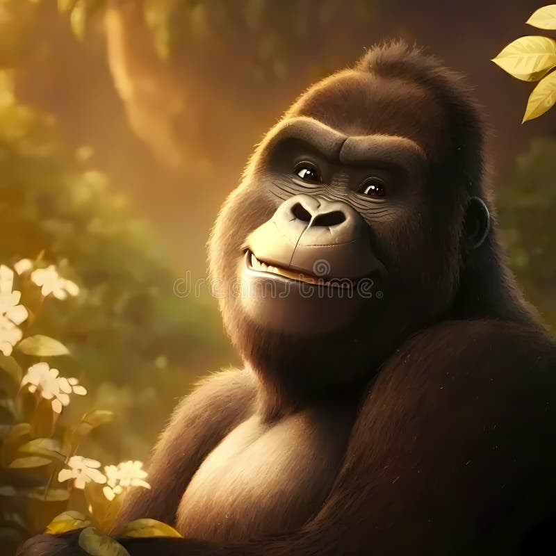 Happy Smiling Gorilla at Forest. Generative AI Stock Illustration - Illustration of forest ...