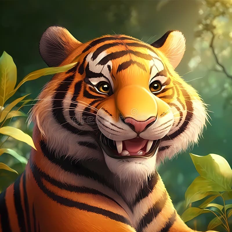 Happy Smiling Little Tiger at Forest. Generative AI Stock Illustration ...