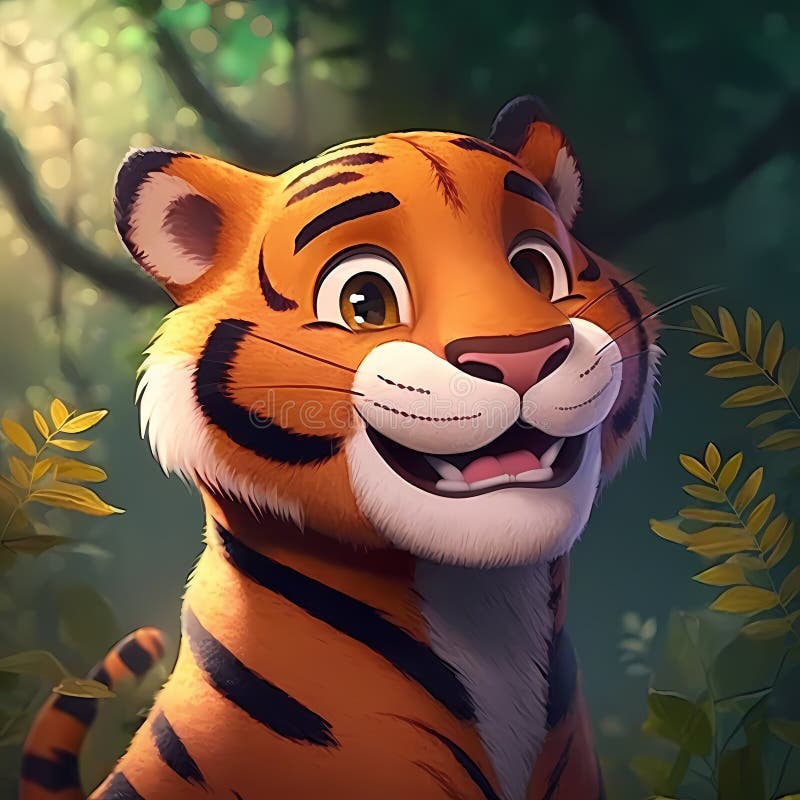 Happy Smiling Little Tiger at Forest. Generative AI Stock Illustration ...