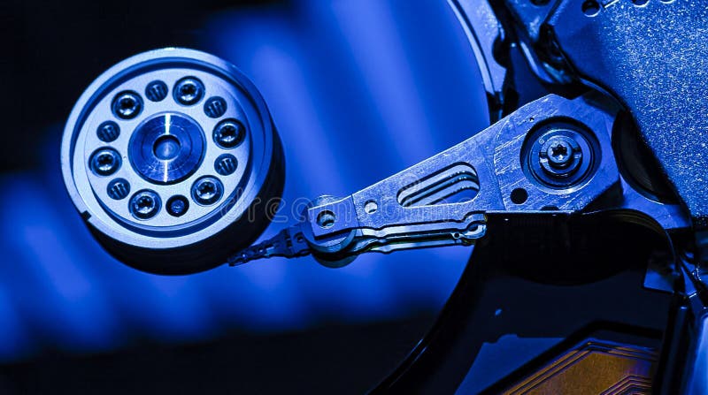 Close-up of Hard Disk Drive Reading Data with Blue Light Stock Photo ...