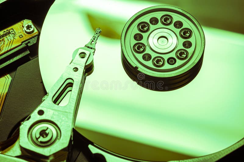 Close-up of Hard Disk Drive Reading Data with Green Light Stock Photo ...