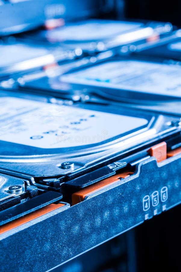 Close Up of Hard Disk Drives Inside Hosting Center Stock Image - Image ...