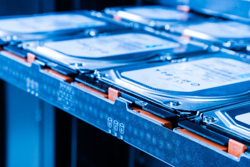 Close Up of Hard Disk Drives Inside Hosting Center Stock Photo - Image ...
