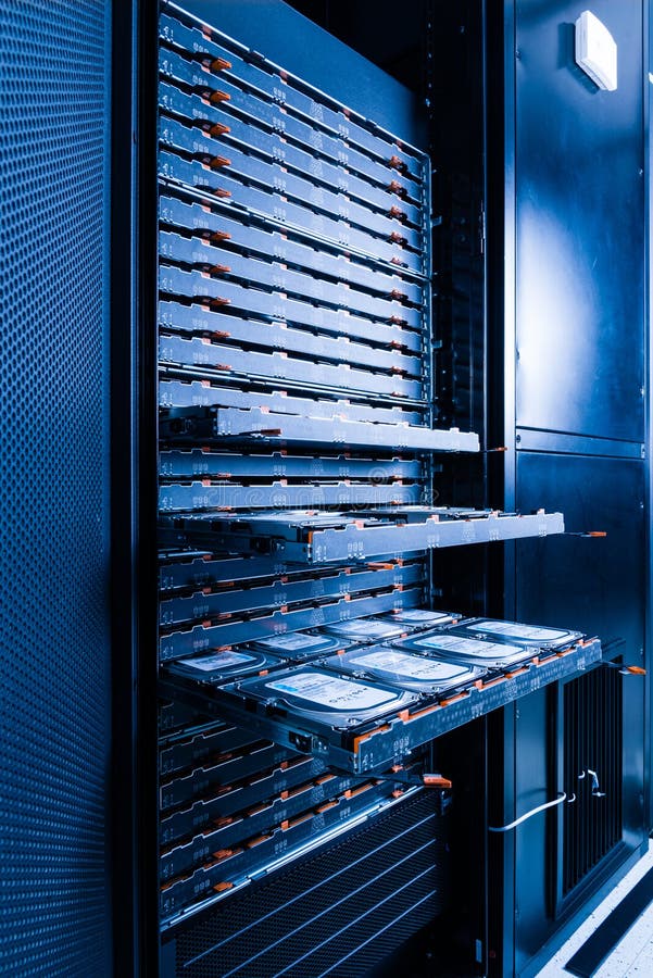 Close Up of Hard Disk Drives Inside Hosting Center Stock Photo - Image ...