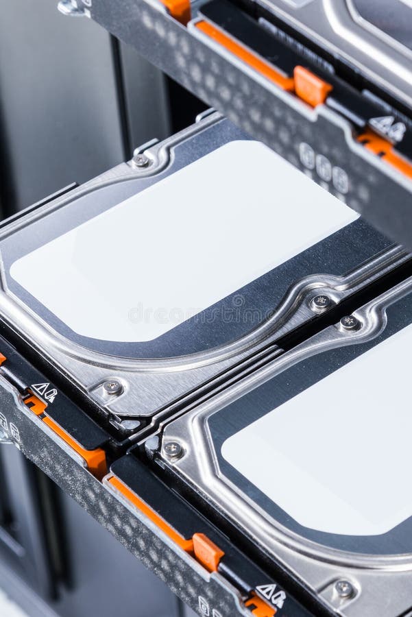 Close Up of Hard Disk Drives Inside Hosting Center Stock Image - Image ...