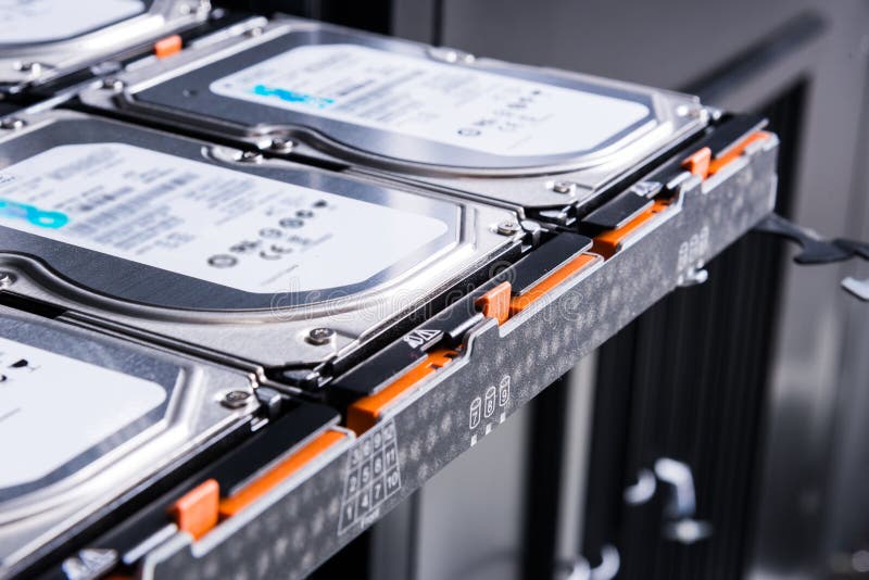 Close Up of Hard Disk Drives Inside Hosting Center Stock Image - Image ...