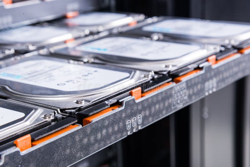 Close Up of Hard Disk Drives Inside Hosting Center Stock Photo - Image ...