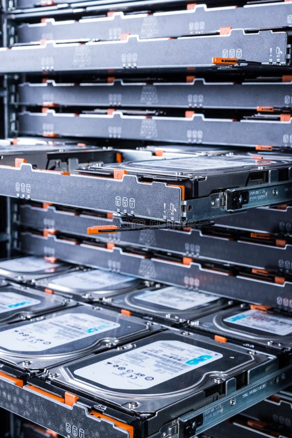 Close Up of Hard Disk Drives Inside Hosting Center Stock Photo - Image ...