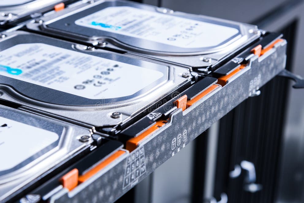 Close Up of Hard Disk Drives Inside Hosting Center Stock Photo - Image ...