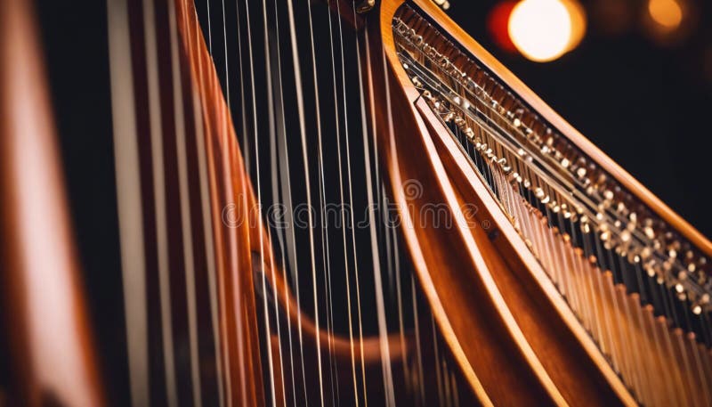Close-up of Harp Strings with Warm, Ambient Lighting. Stock Image ...