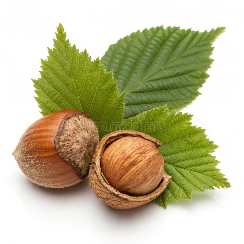 Hazelnut with Shell and Leaves Close-Up Isolated on White Background ...