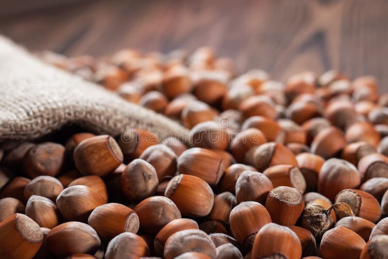 Close Up of Hazelnuts on Wooden Table, Top View Stock Photo - Image of ...