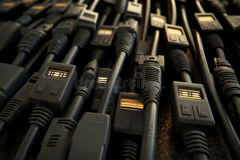 Close Up of HDMI and Ethernet Cables Stacked Neatly on a Surface ...