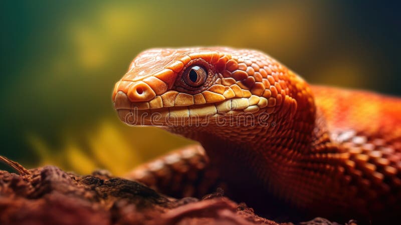 Close-up of Head and Face of an Orange Lizard, with Its Eyes Looking ...