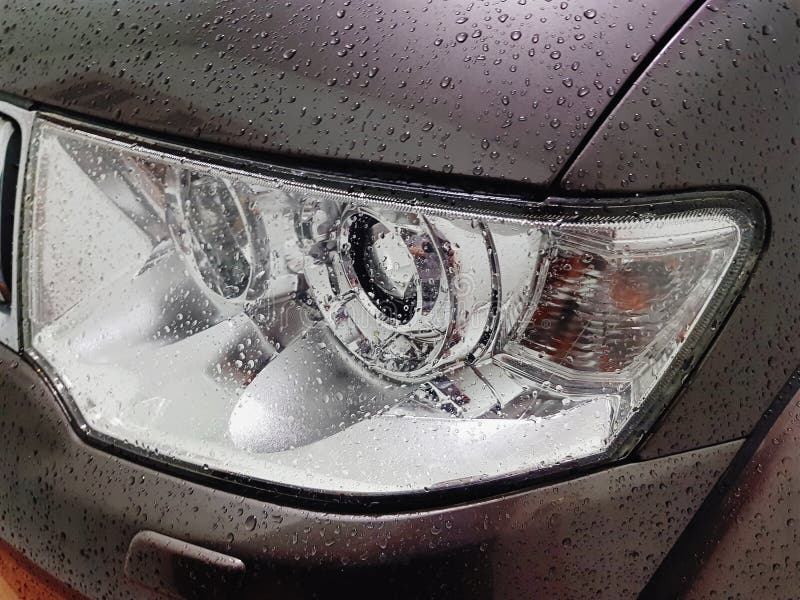 Head Lamp of SUV Car with Water Droplets Stock Photo - Image of rain ...