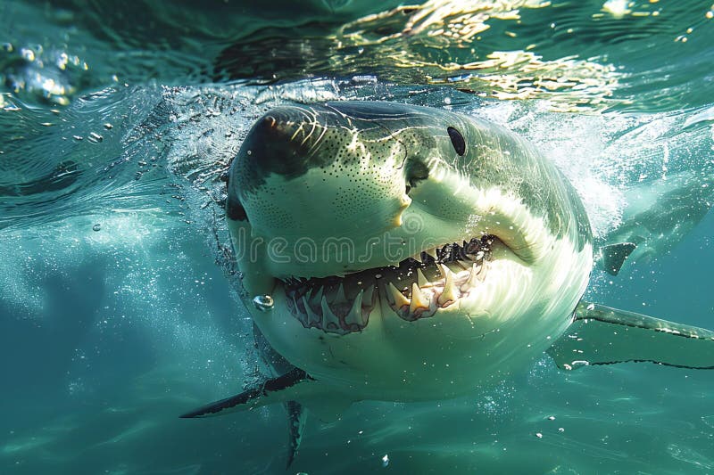 A Close Up of the Head and Mouth of a Great White Shark Underwater ...