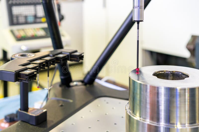 Close Up Head Probe Touch with Work Piece of Automatic Coordinate ...