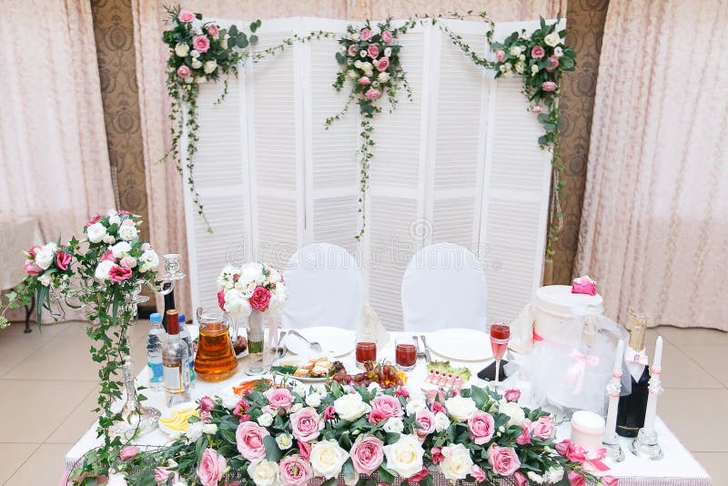 Close Up Head Table for the Newlyweds at the Wedding Hall. Stock Photo ...