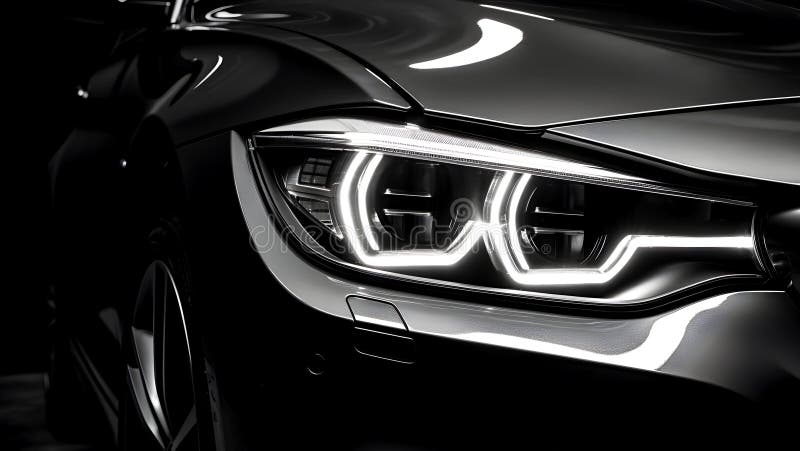 Close Up on Headlight of a Generic Unbranded Black Car, Generative Ai ...