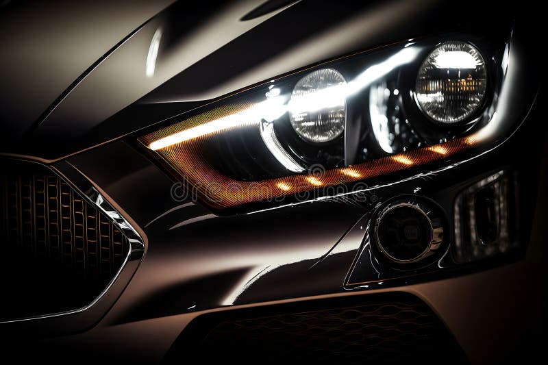 Close Up on Headlight of a Generic and Unbranded Modern Luxury Car ...