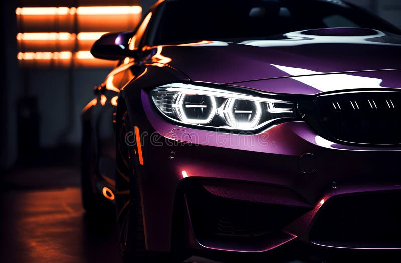 Close Up on Headlight of a Generic Unbranded Purple Car, Generative Ai ...