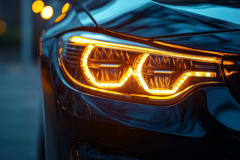 Headlight of Modern Prestigious Black Car Close Up. Stock Image - Image ...