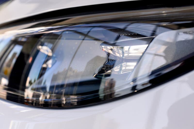 Close Up of the Headlight of a New Modern Car Stock Image - Image of ...