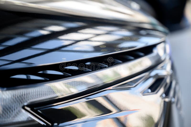 Close Up of the Headlight of a New Modern Car Stock Photo - Image of ...
