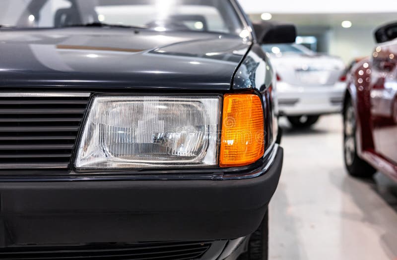 Close-up of Headlights Vintage Car in a Row. Classic Car Headlights ...