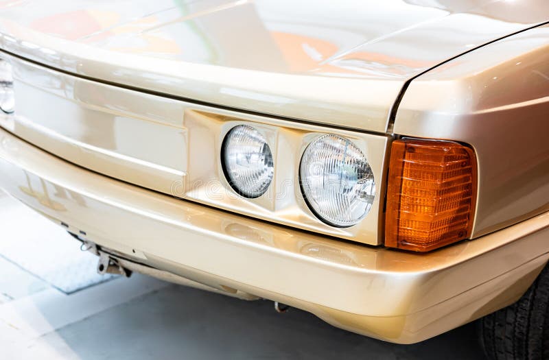 Close-up of Headlights Vintage Car in a Row. Classic Car Headlights ...