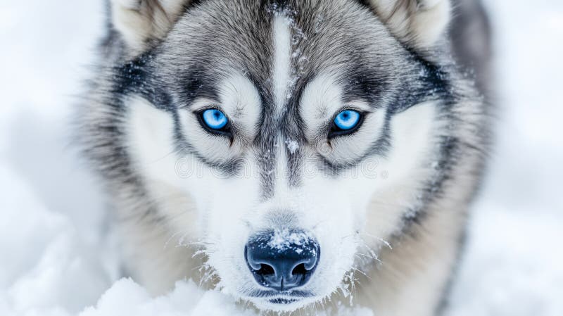 Close Up Headshot of a Beautiful Siberian Husky in Cold Winter Looking ...