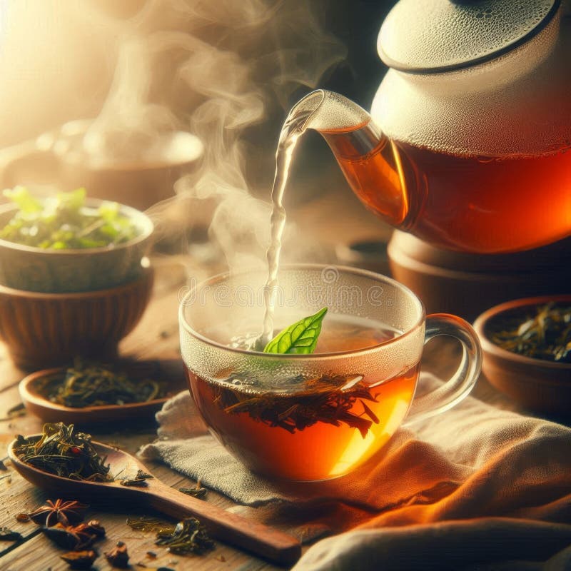 A Close-up of Healthy Tea Being Poured from a Teapot into a Delicate ...