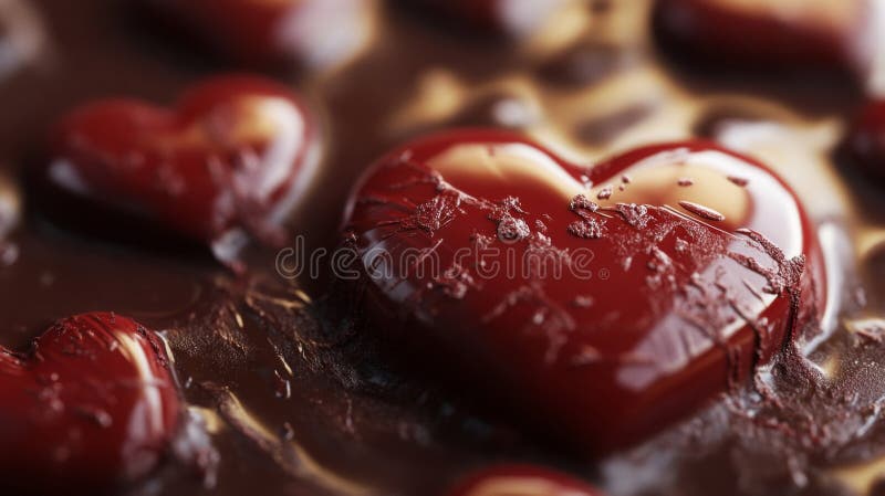 Close-up of Heart-shaped Chocolate Candies in Melted Chocolate Stock ...