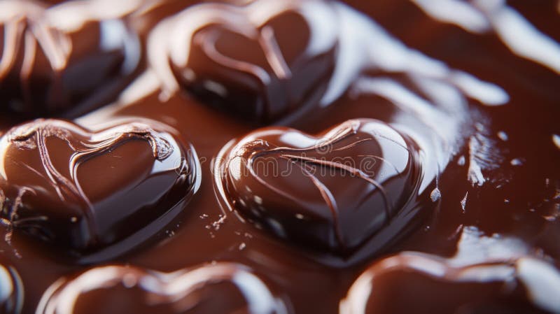 Close-up of Heart-Shaped Chocolate Candies in Melted Chocolate Stock ...